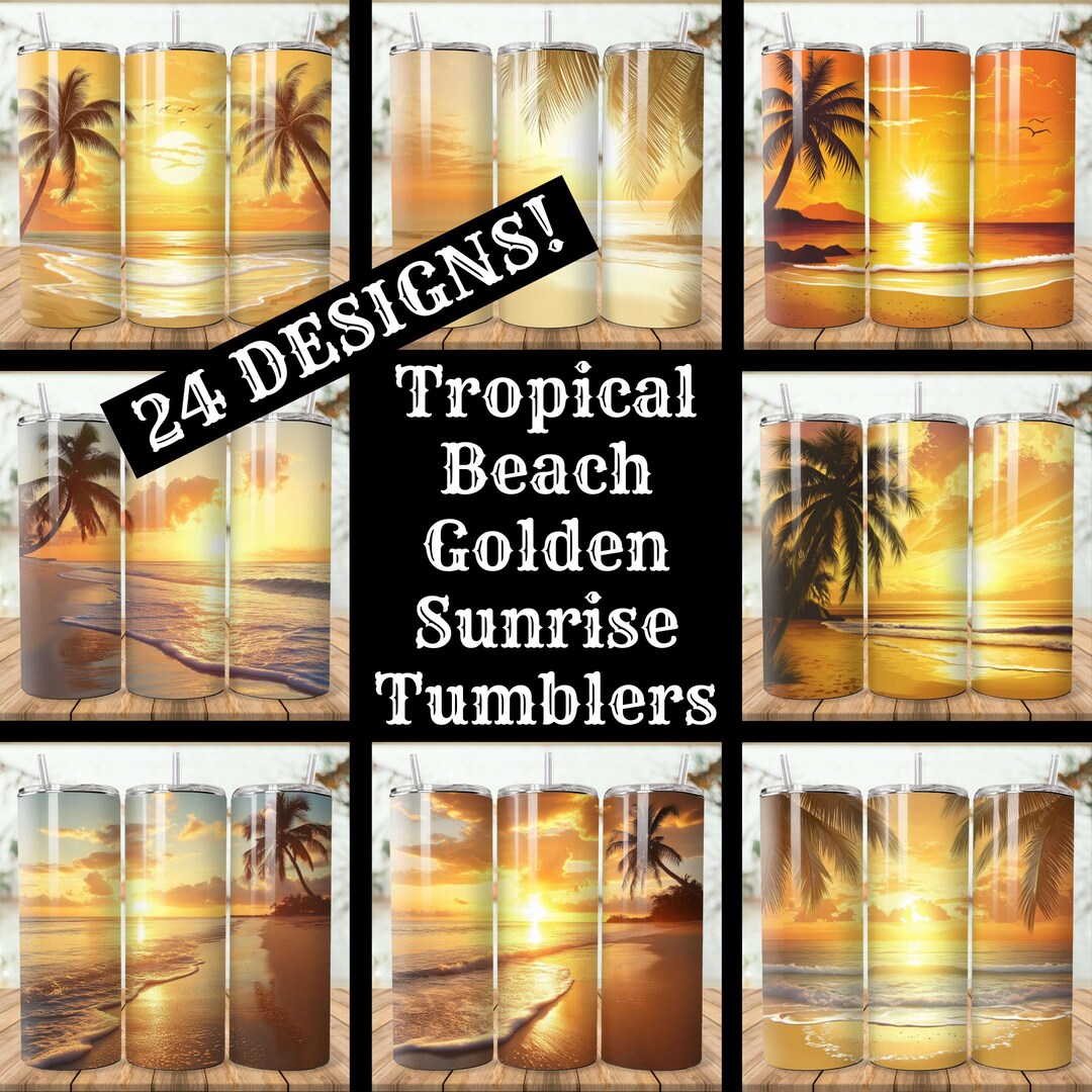 Tropical Beach Sunrise Tumbler Wrap Bundle: 24 PNG Designs (digital ...