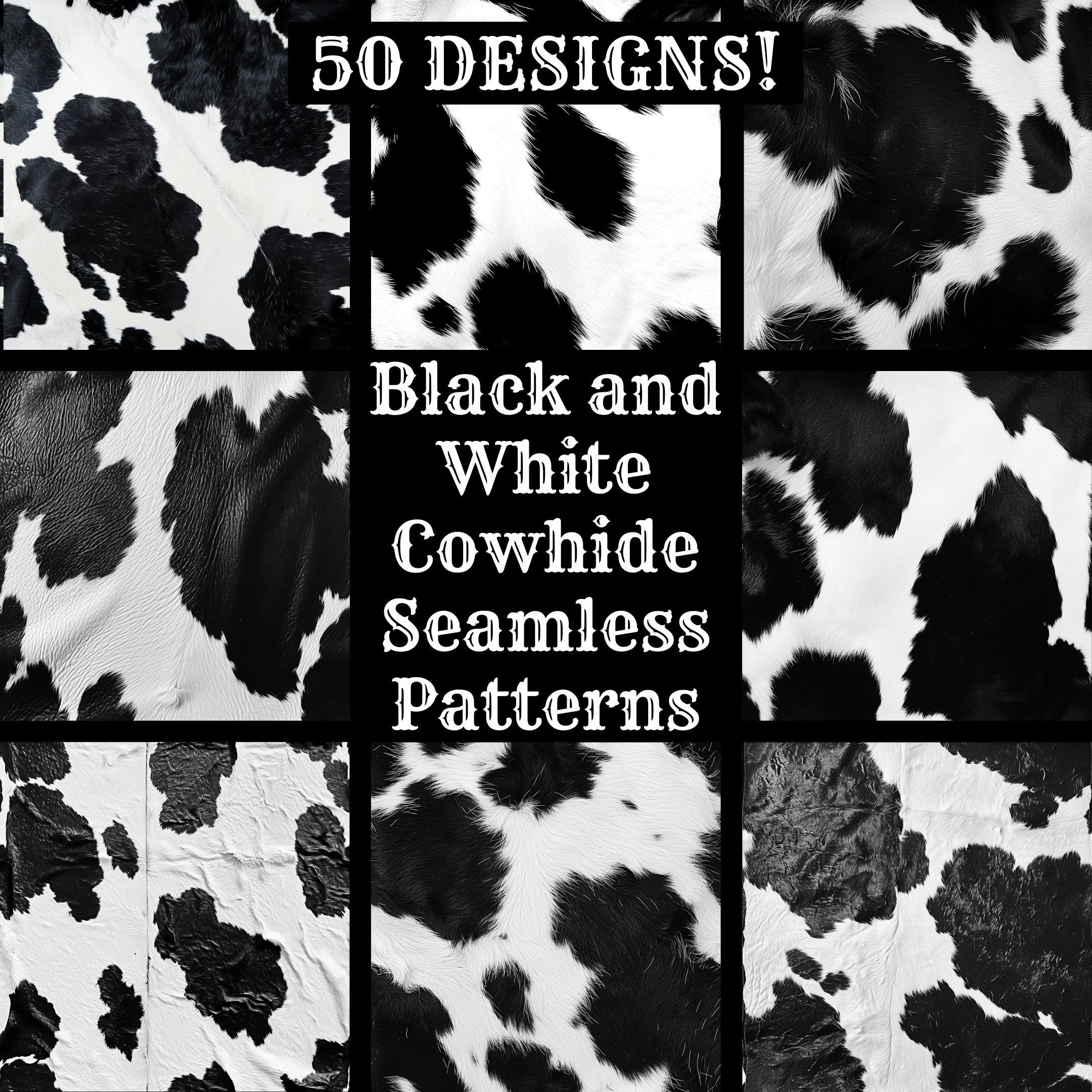 Black and White Cowhide Seamless Digital Paper, Printable Scrapbook ...