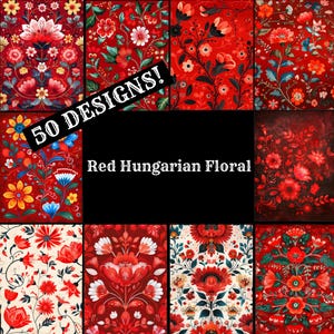 Red Hungarian Floral Journal Paper, Red Hungarian Floral Printable ...
