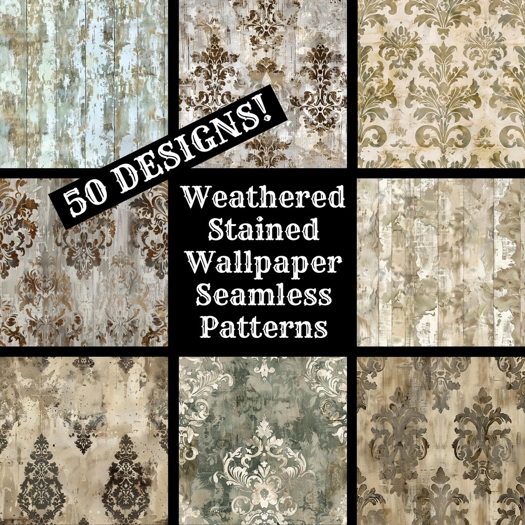 Weathered Stained Wallpaper: Seamless Textures, Printable Digital Paper ...