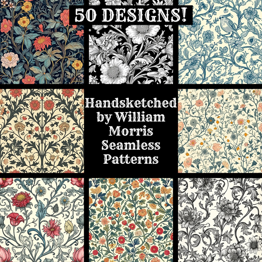 William Morris Hand-sketched Seamless Pattern: Digital Paper (PNG, 300 ...