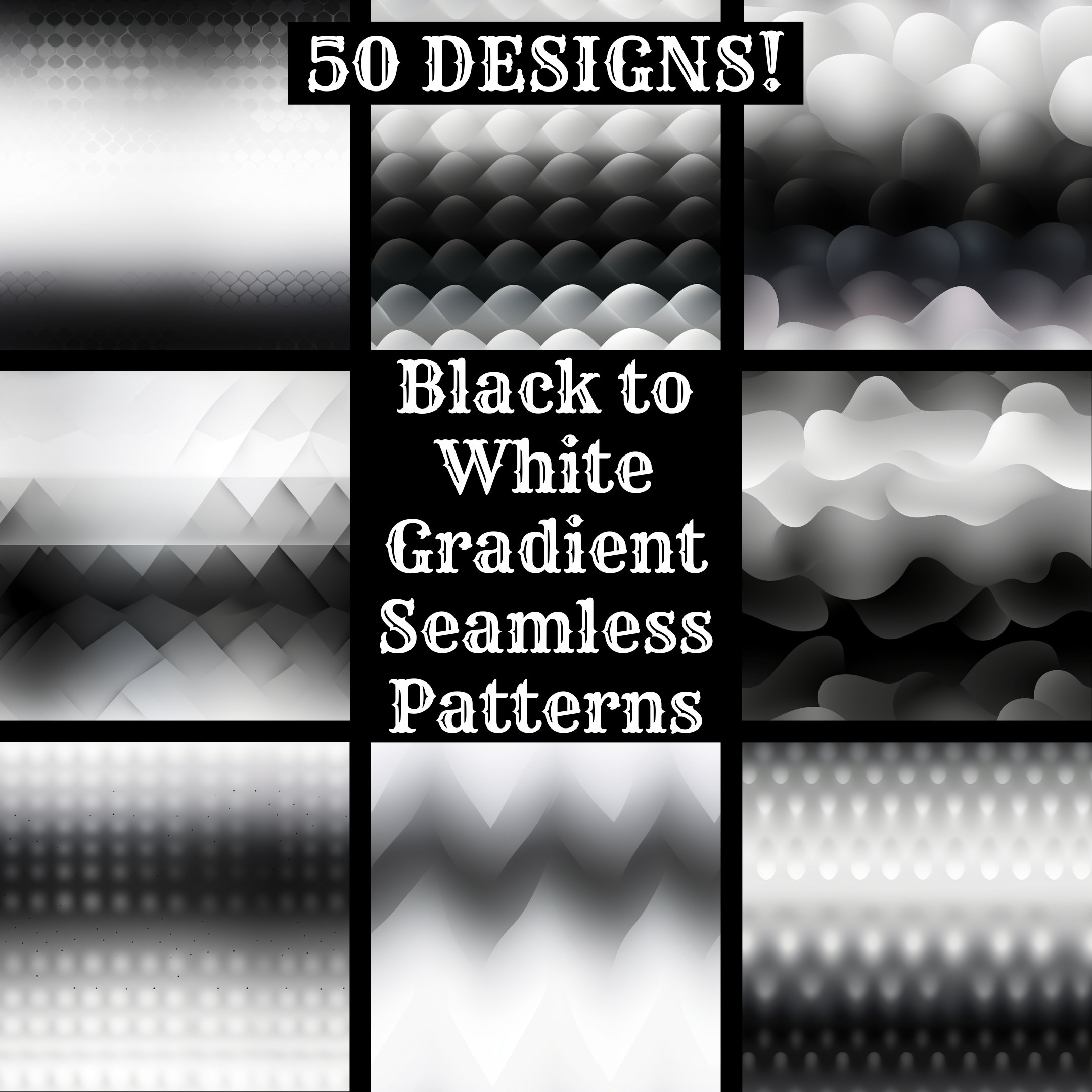Black to White Gradient Seamless Digital Paper, Printable Scrapbook ...