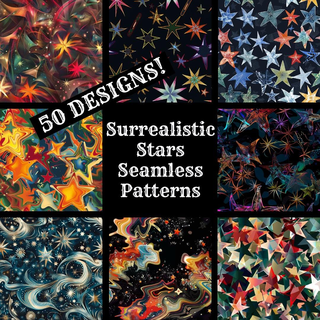 Surrealistic Stars Seamless Pattern: Digital Paper (PNG, 300 Dpi) - Etsy