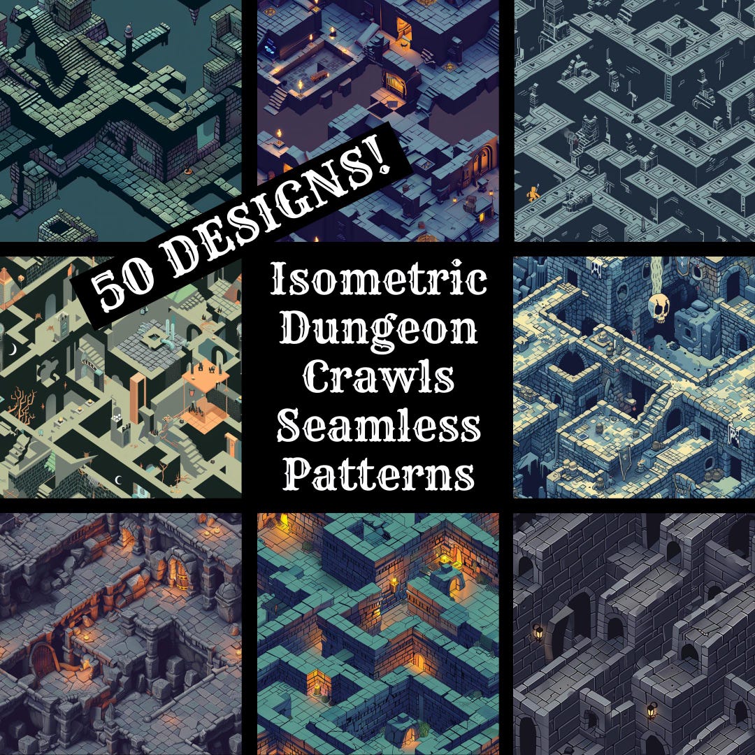 Isometric Dungeon Crawls Seamless Digital Paper, Printable Scrapbook ...