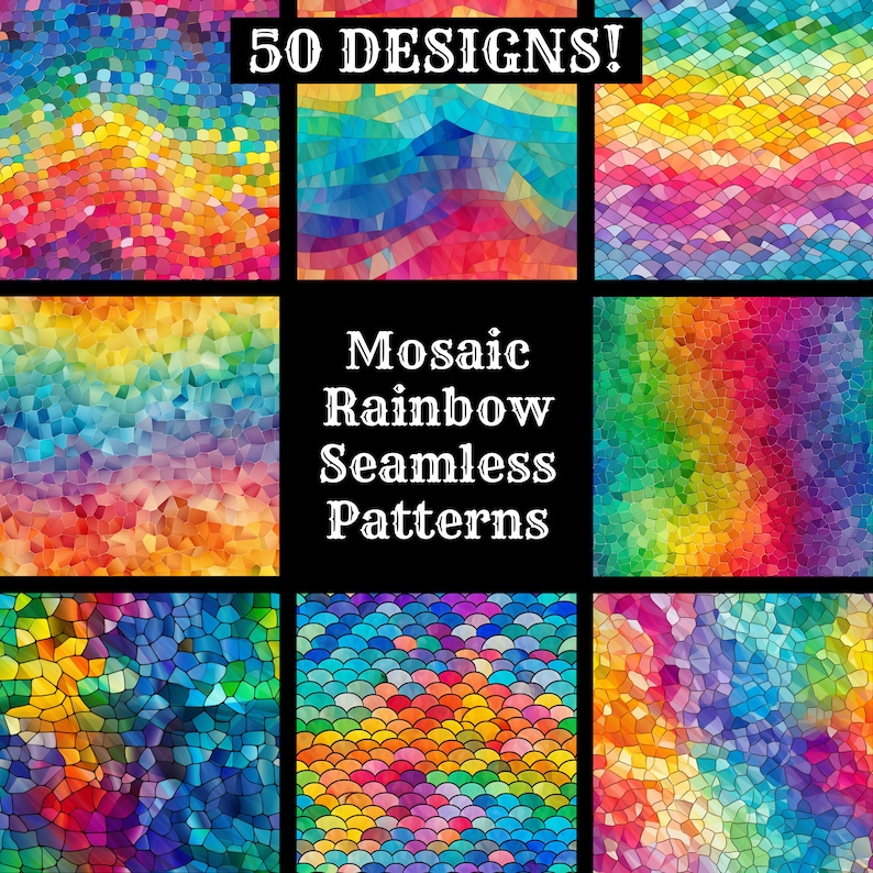 Mosaic Rainbow Seamless Pattern: 50 PNG Digital Papers (digital ...