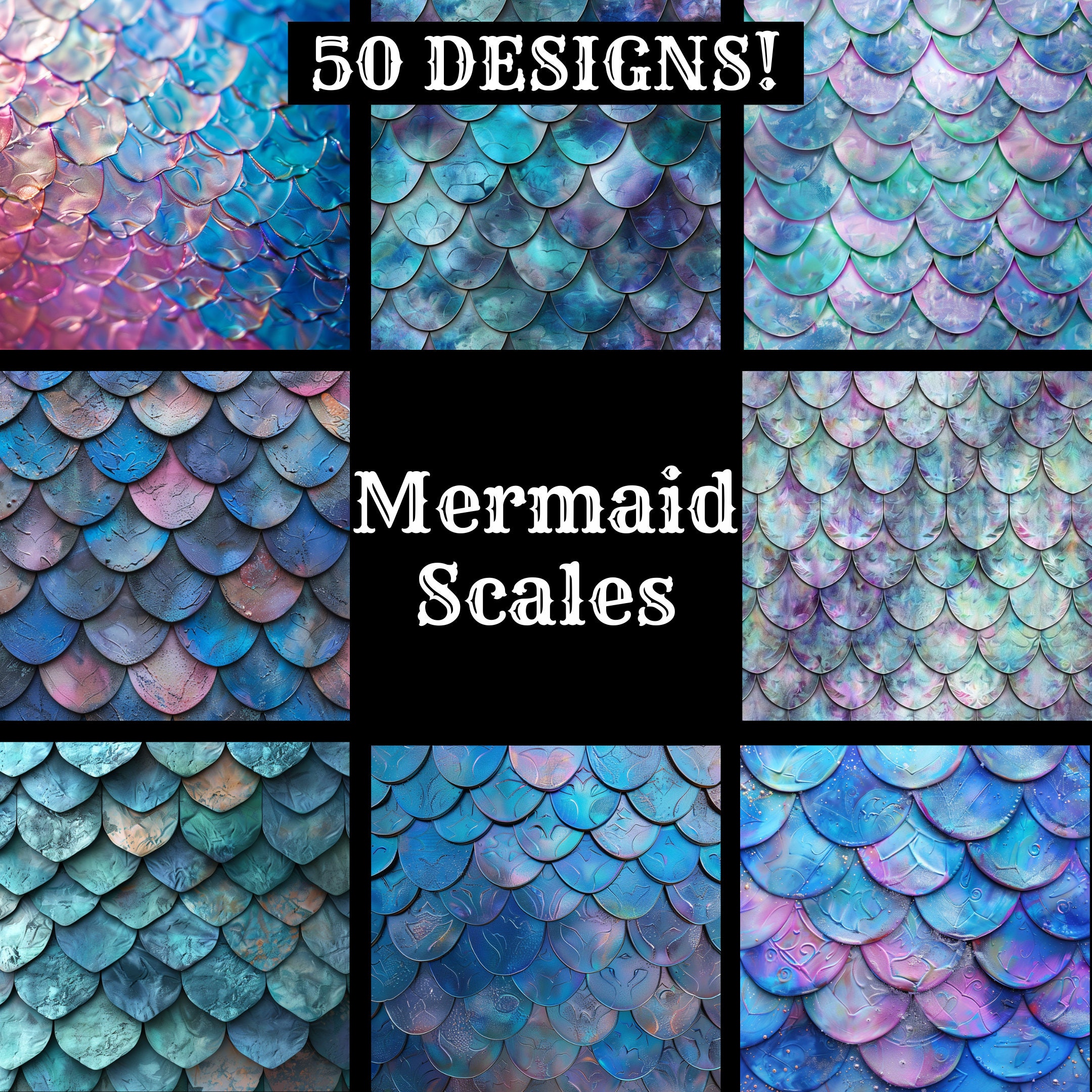 Mermaid Scales Paper, Mermaid Scales Printable Paper, Vintage Mermaid ...