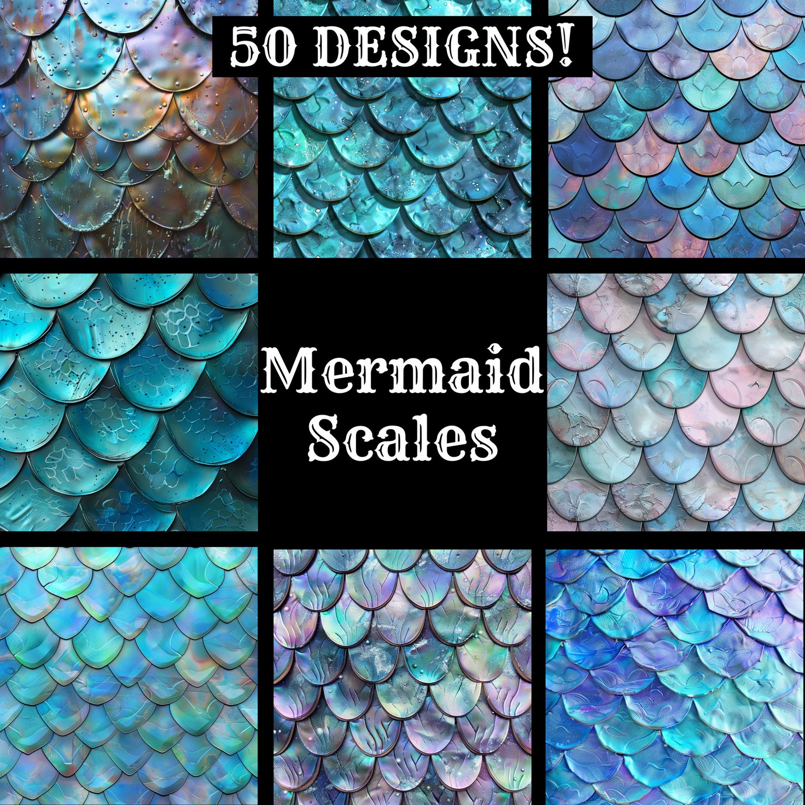 Mermaid Scales Digital Paper: High-resolution Scrapbook Designs (PNG ...