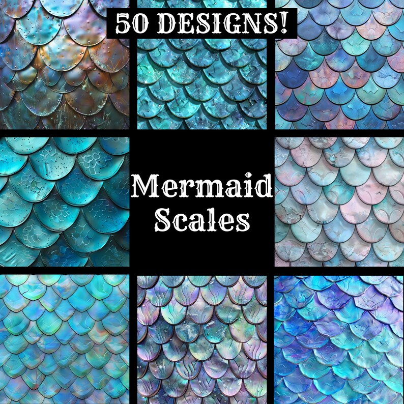 Mermaid Scales Digital Paper: High-resolution Scrapbook Designs (PNG ...