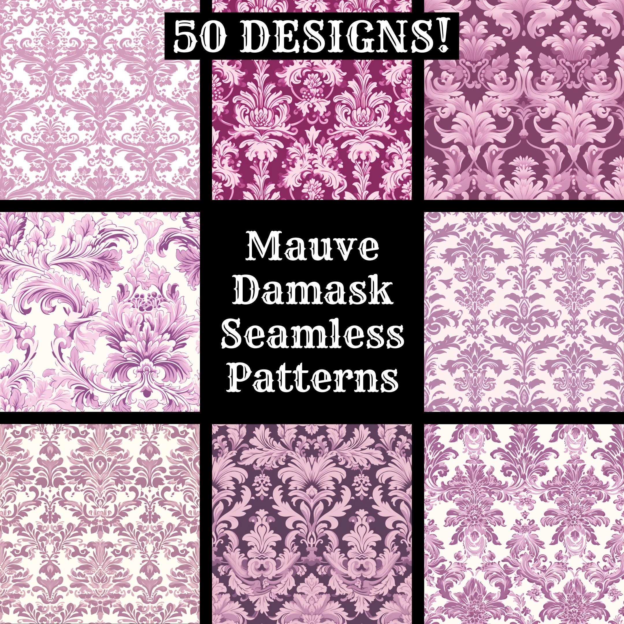 Mauve Damask Seamless Digital Paper, Printable Scrapbook Paper Seamless ...