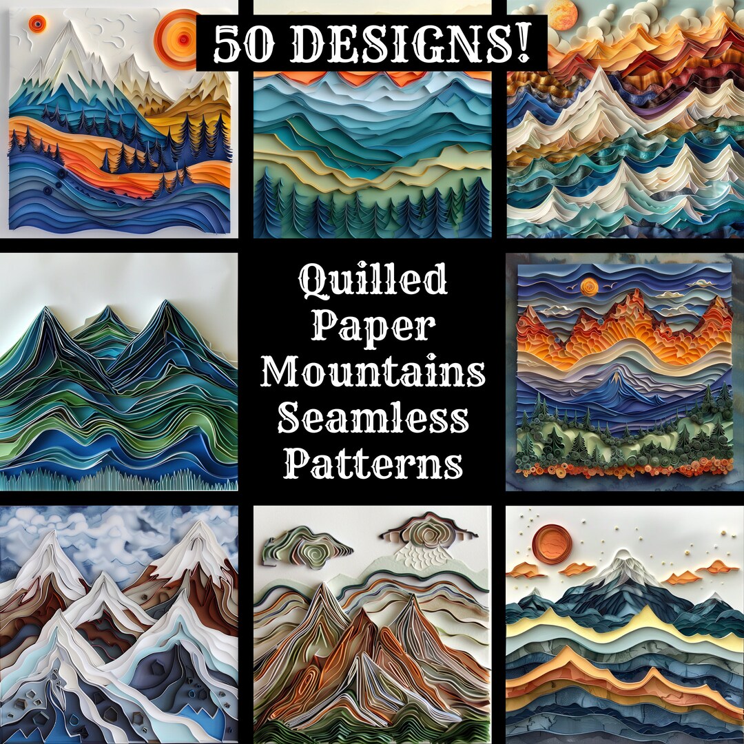 Quilled Paper Mountains Seamless Digital Paper, Quilled Paper Mountains ...
