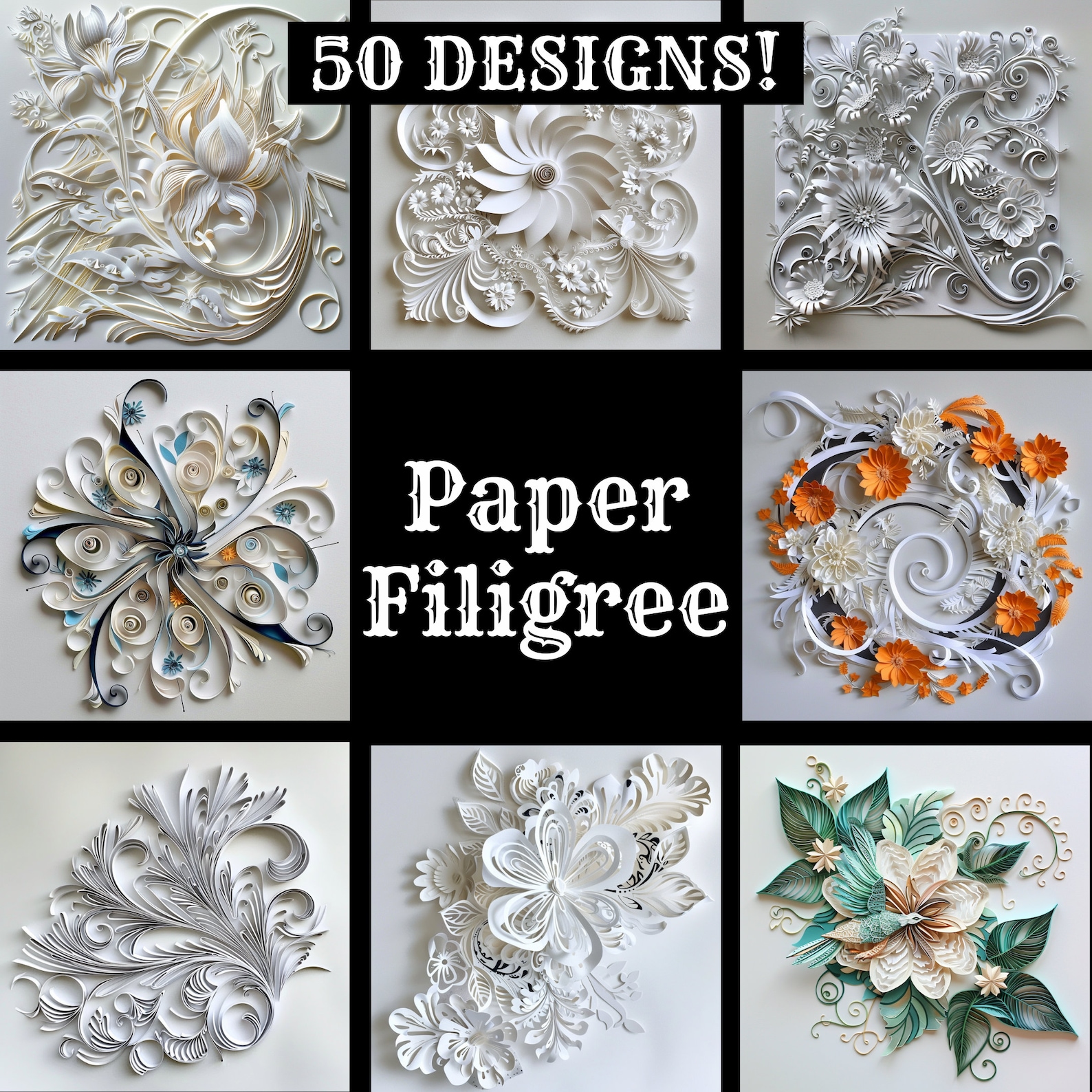 Filigree Paper Pack, Vintage Scrapbook Designs (PNG) (digital Download ...