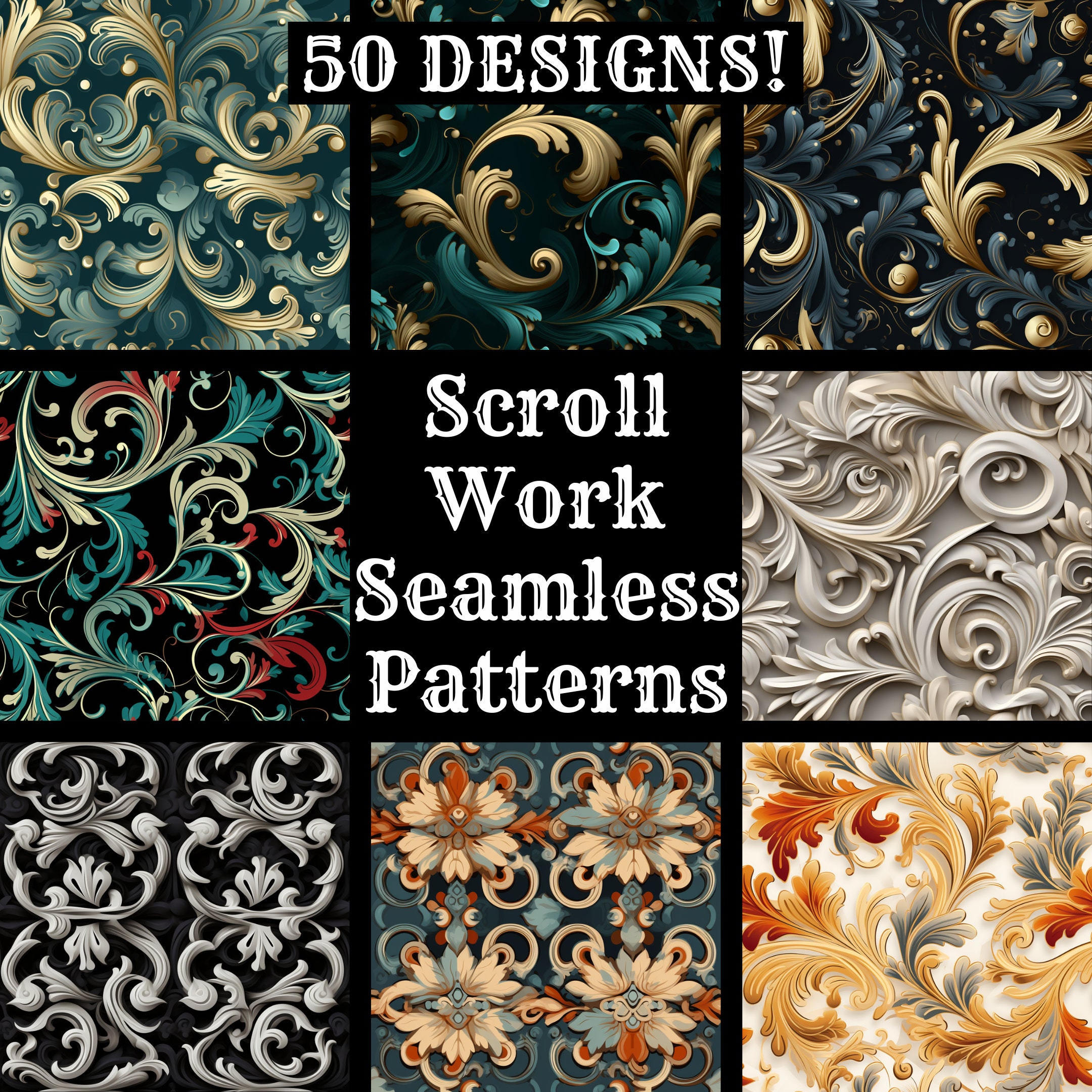 Scroll Work Seamless Digital Paper, Printable Scrapbook Paper Seamless ...