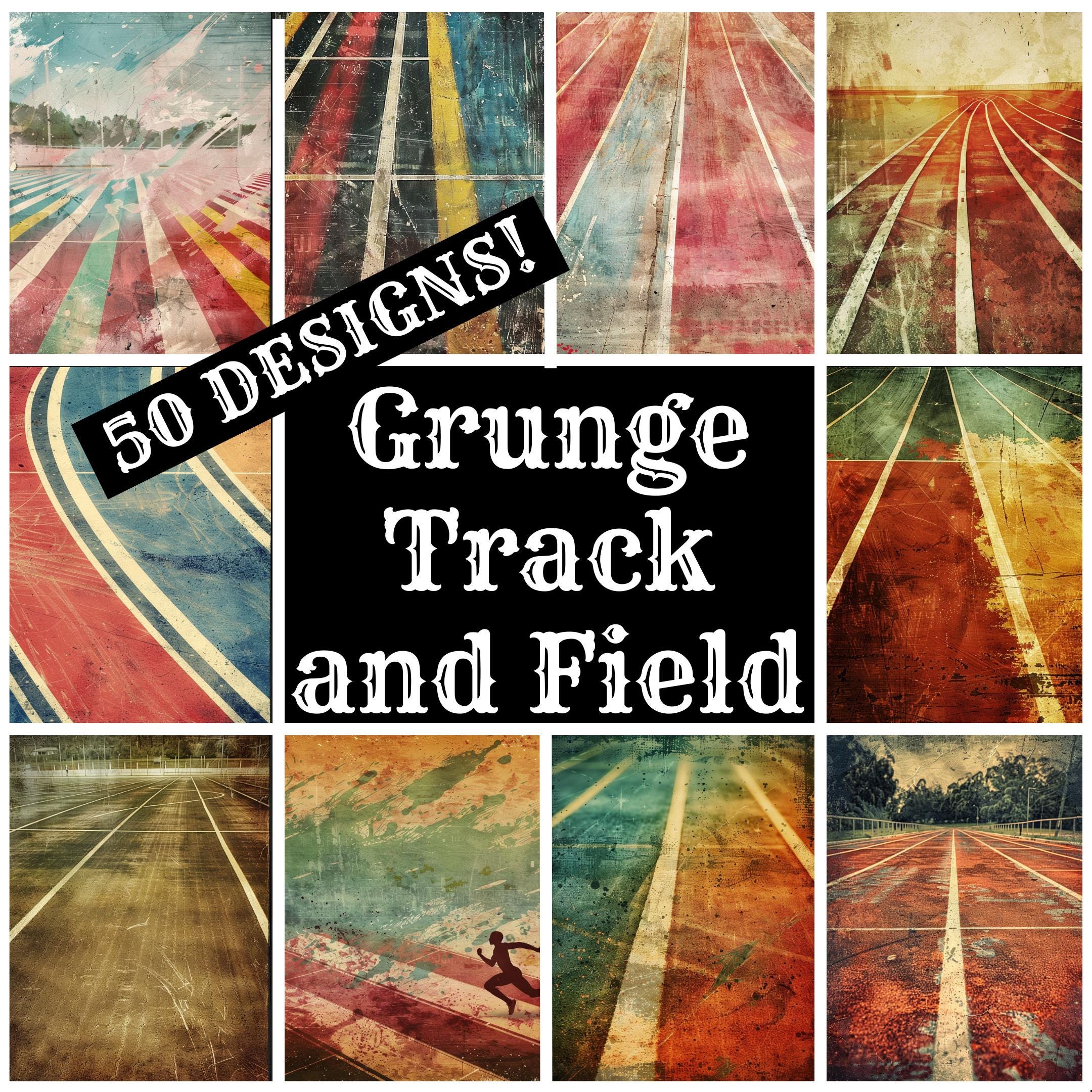 Grunge Track & Field Digital Paper: 50 PNG Scrapbook Inserts (8.5x11 In ...