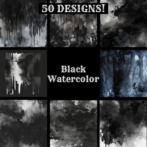 Black Watercolor Digital Paper: Vintage Journaling Set (PNG) (digital ...
