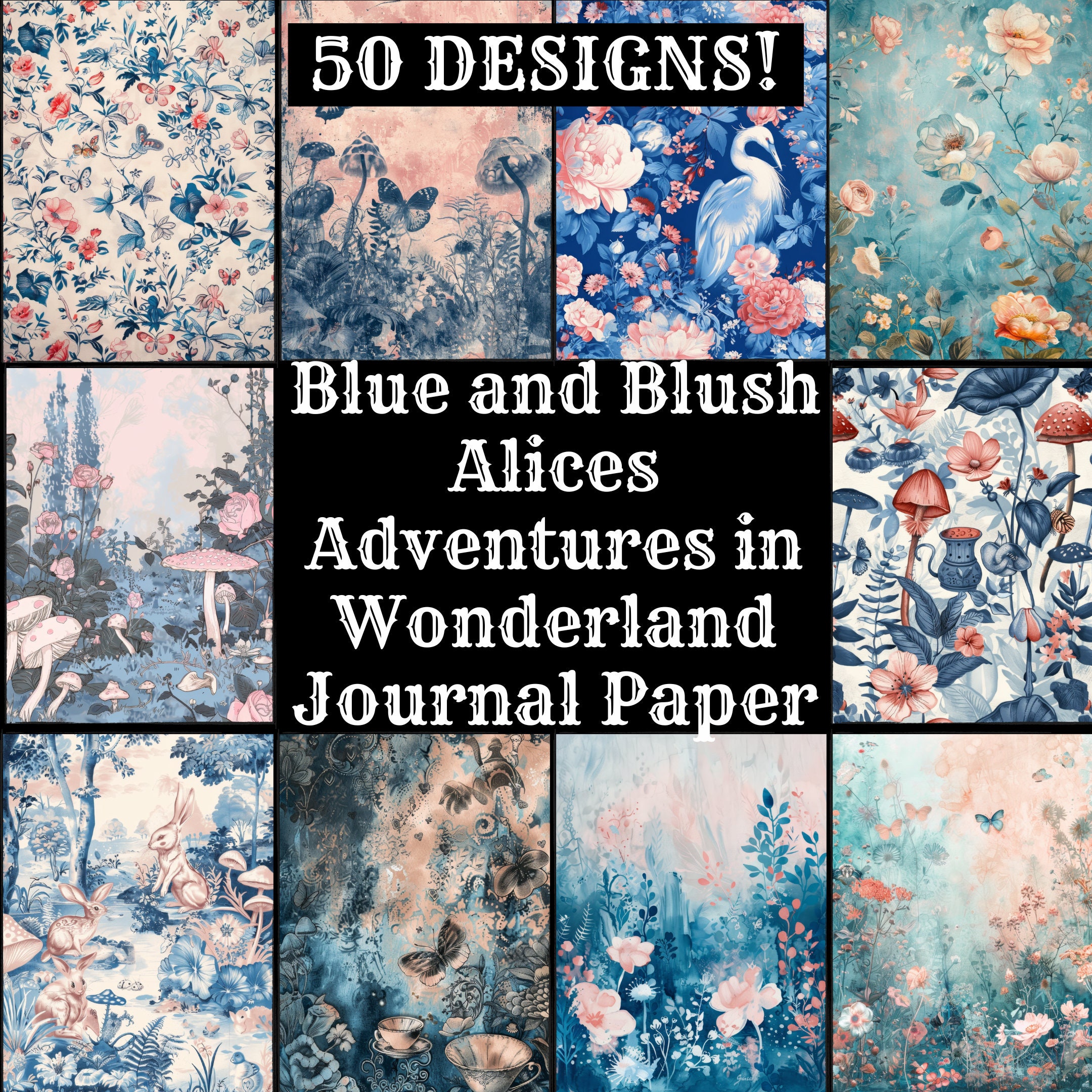 Alice in Wonderland Journal Paper: Blue & Blush Vintage Designs ...