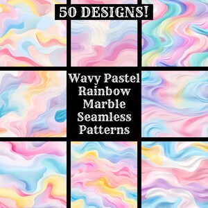 Wavy Pastel Rainbow Marble Seamless Digital Paper, Printable Scrapbook ...