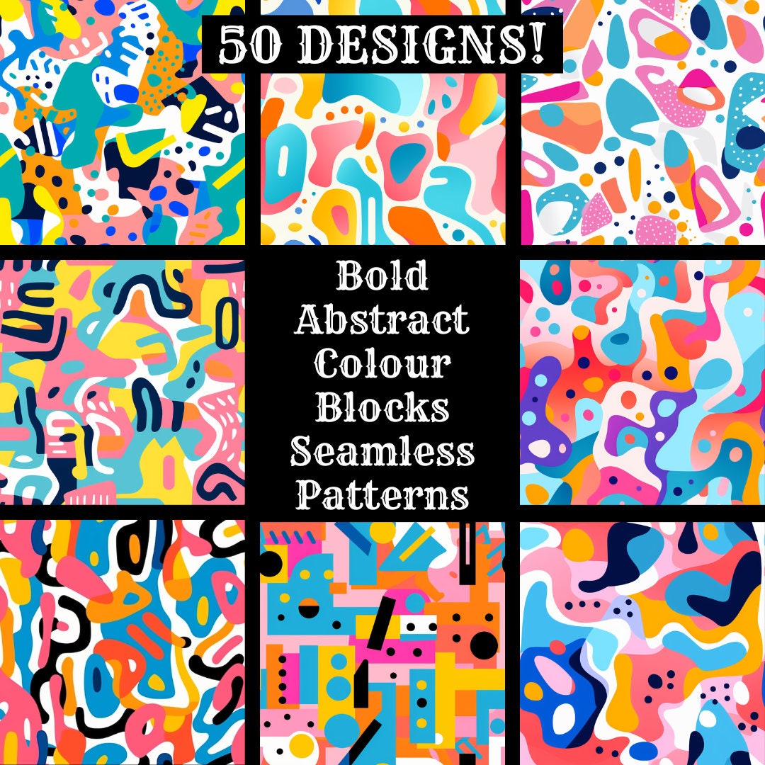 Bold Abstract Colour Blocks Seamless Digital Paper, Printable Scrapbook ...