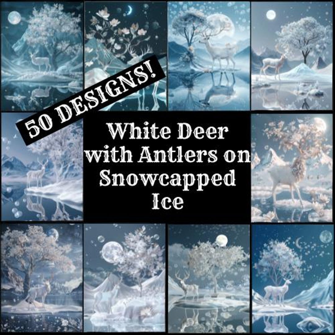 White Deer on Ice Journal Paper: Vintage Scrapbook Printables (PNG) - Etsy