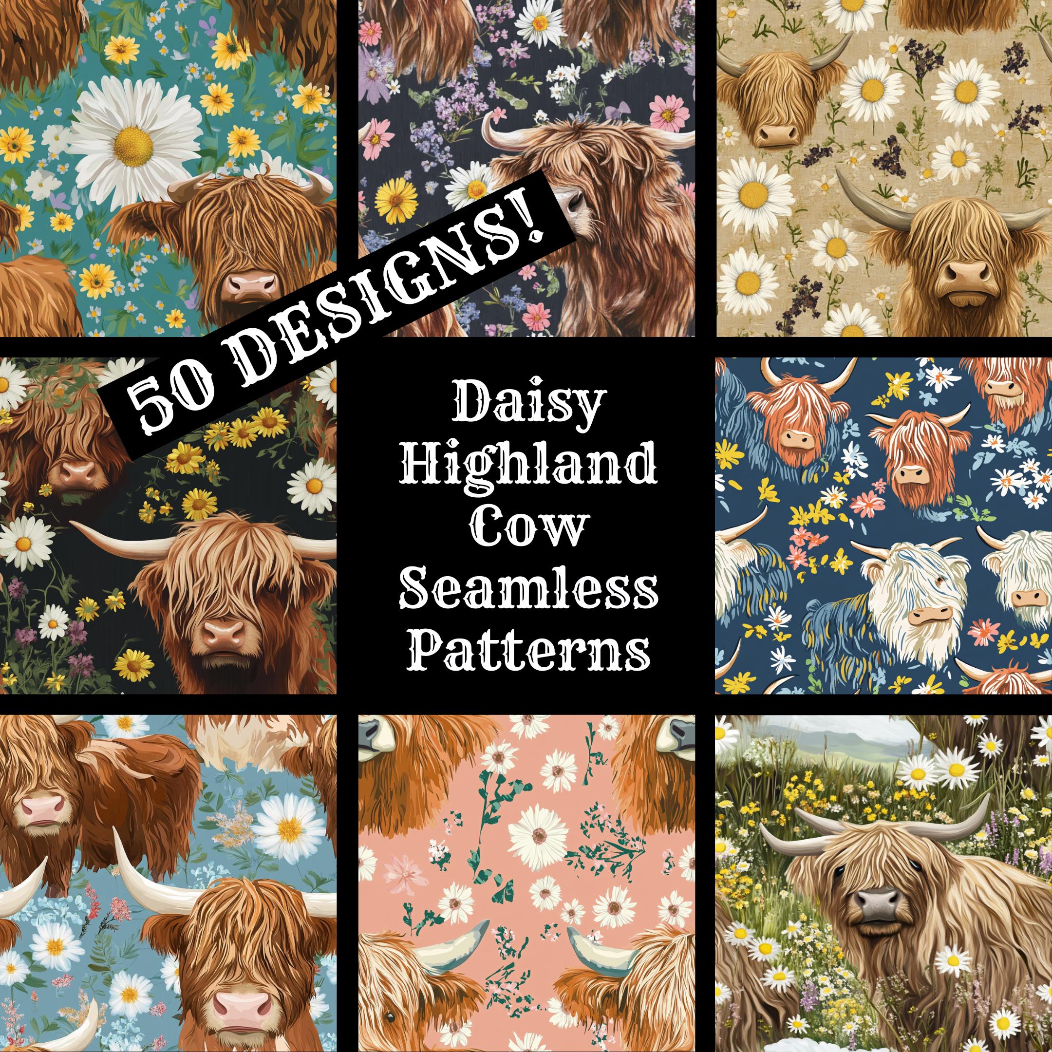 Daisy Highland Cow Seamless Pattern: Scrapbook Paper (digital Download ...