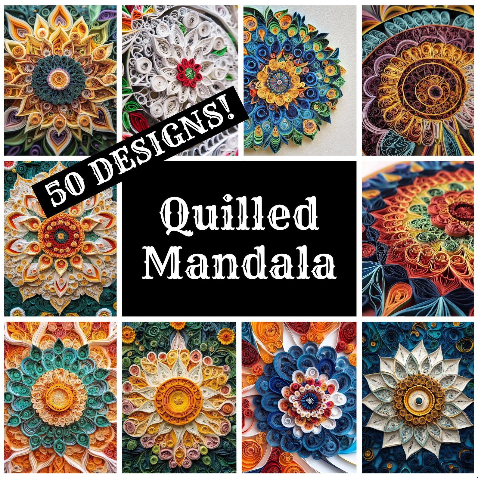 Quilled Mandala Digital Paper: 50 PNG Designs (8.5x11 In) (digital ...