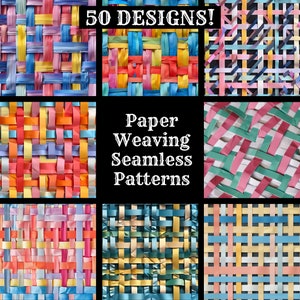 Paper Weaving Seamless Patterns: 50 PNG Digital Papers (digital ...