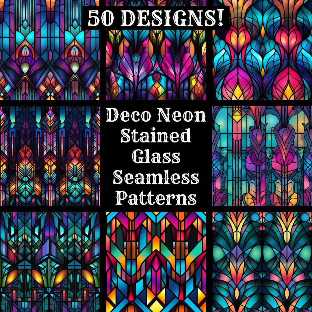 Deco Neon Stained Glass Seamless Patterns (digital Download) - Etsy