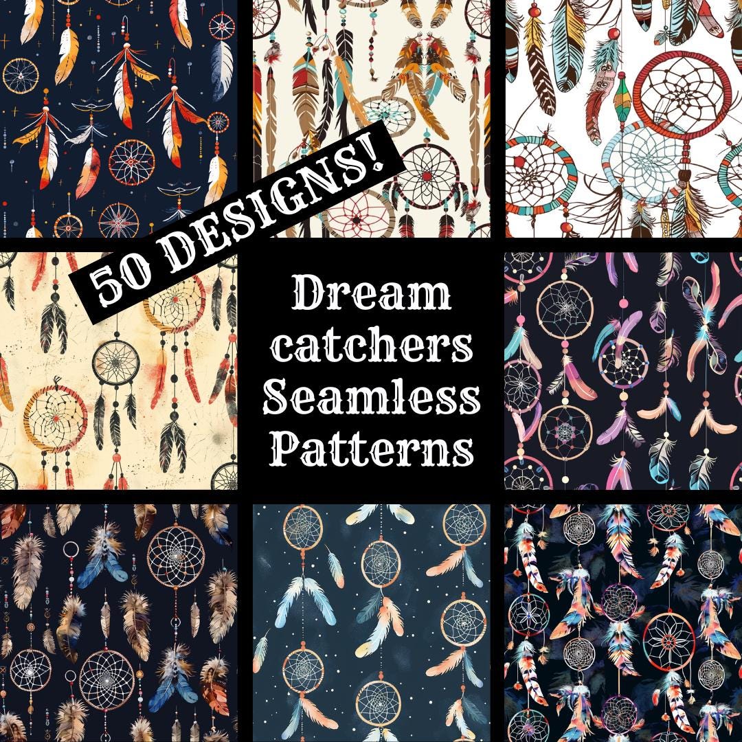 Dreamcatcher Seamless Pattern: 50 PNG Digital Papers (digital Download ...