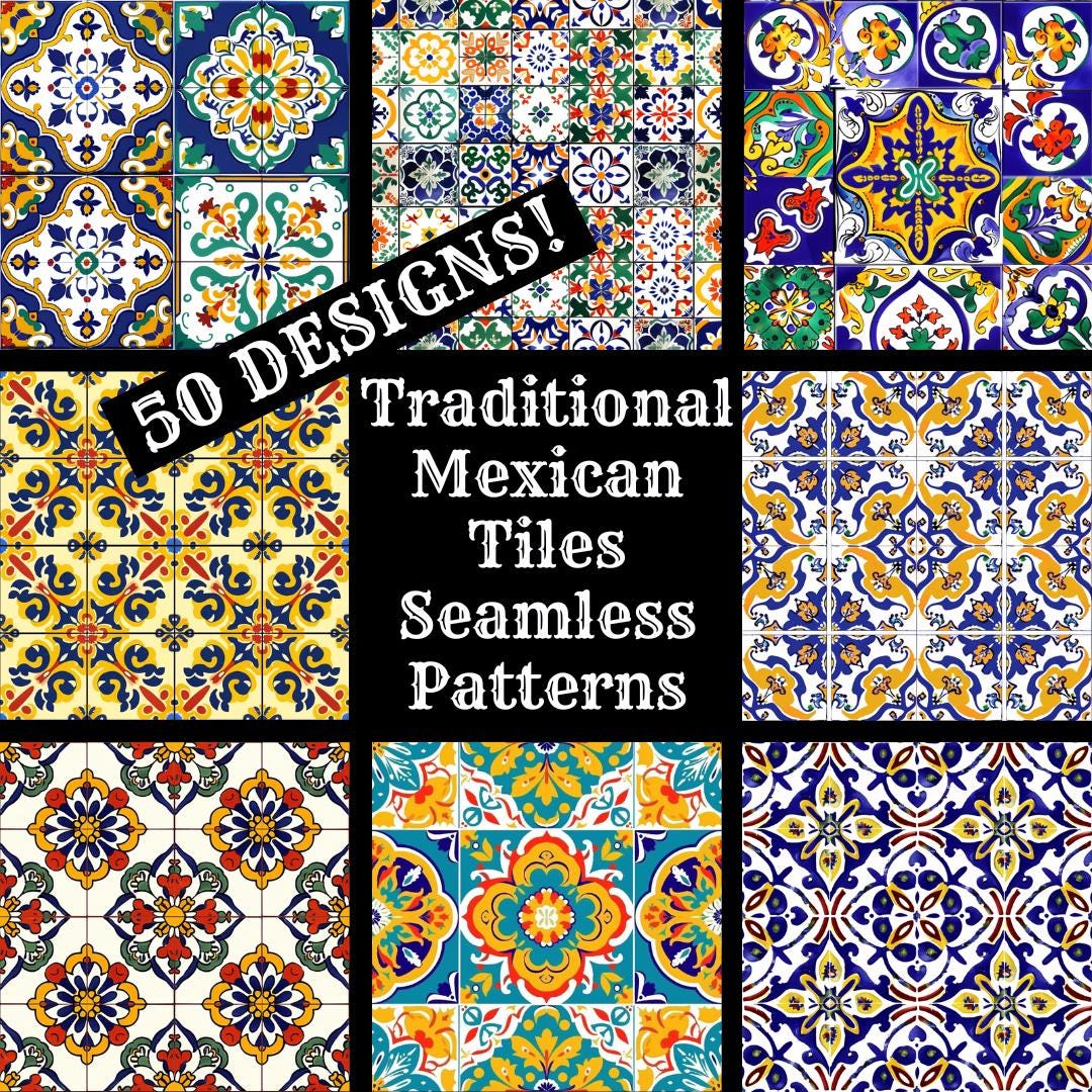 Mexican Tile Seamless Patterns: 50 PNG Digital Papers (digital Download ...