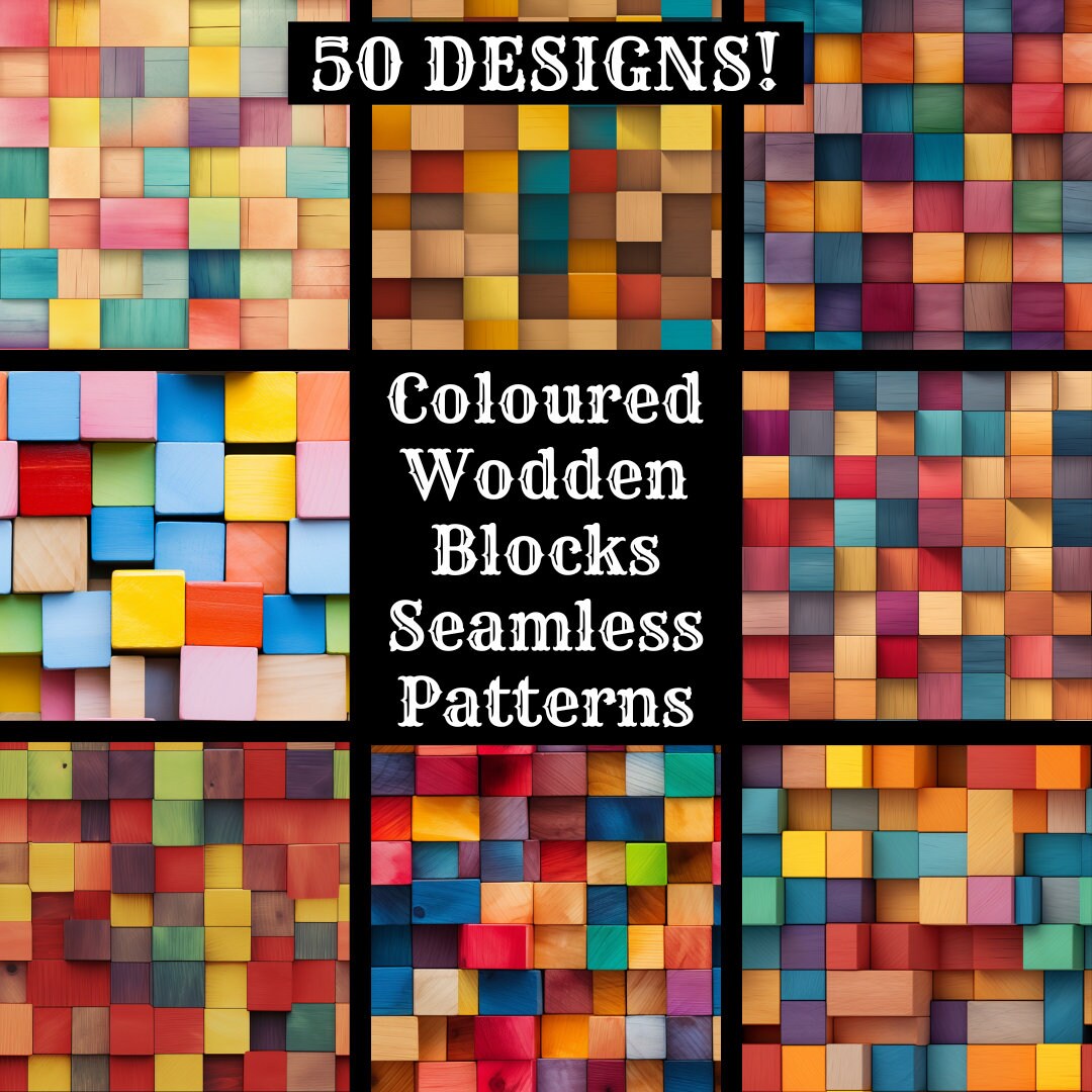 Coloured Wooden Blocks Seamless Digital Paper, Printable Scrapbook ...