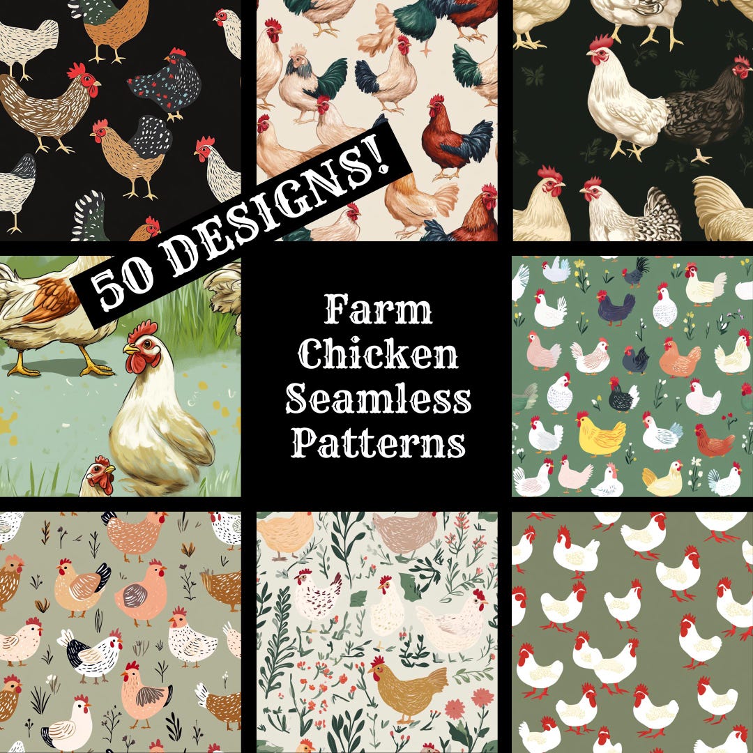 Farm Chicken Seamless Pattern: Scrapbook Paper (digital Download) - Etsy