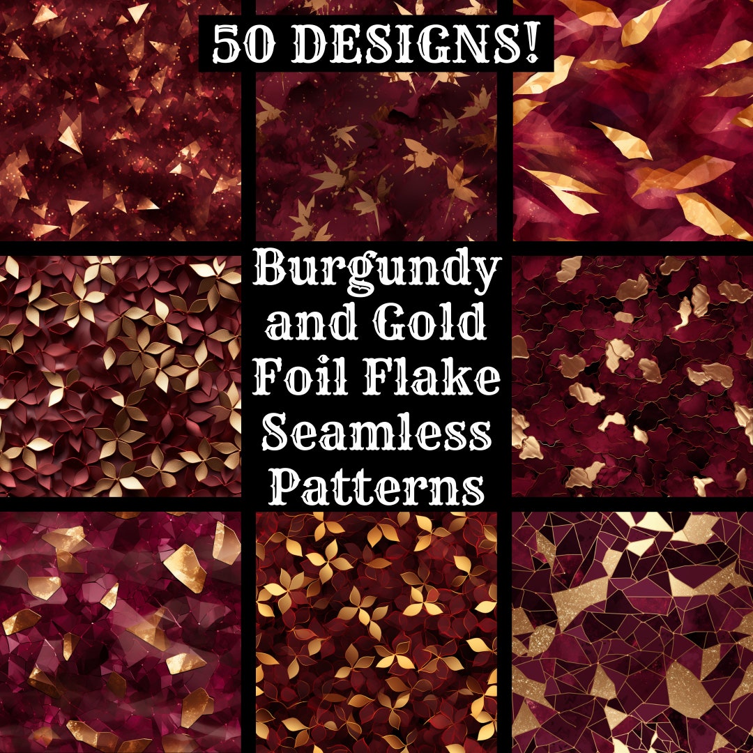 Burgundy and Gold Foil Flake Seamless Digital Paper, Printable ...