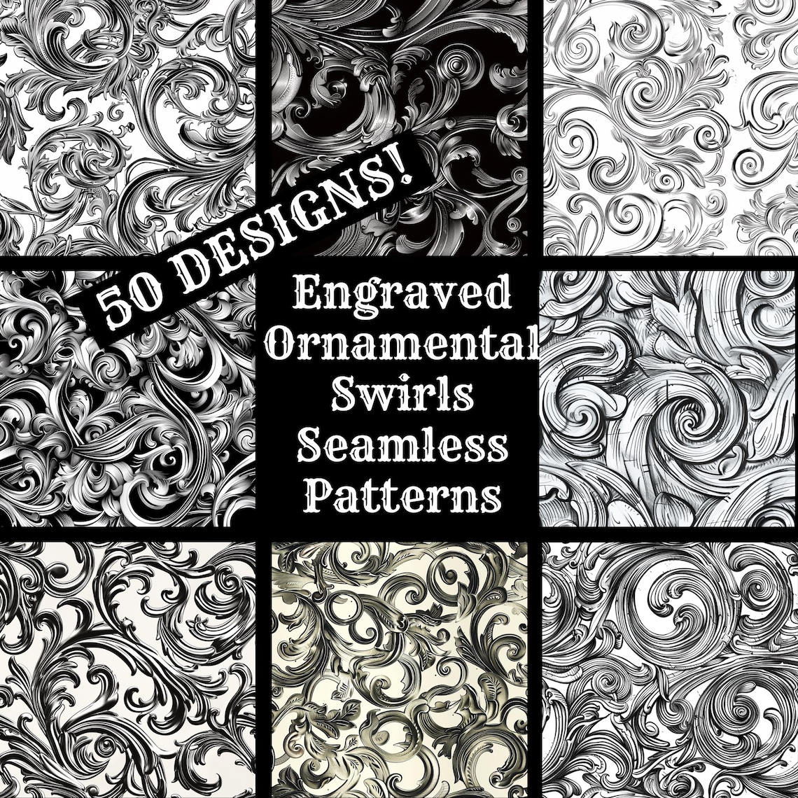 Engraved Swirls Seamless Pattern: Ornamental Digital Paper (digital ...
