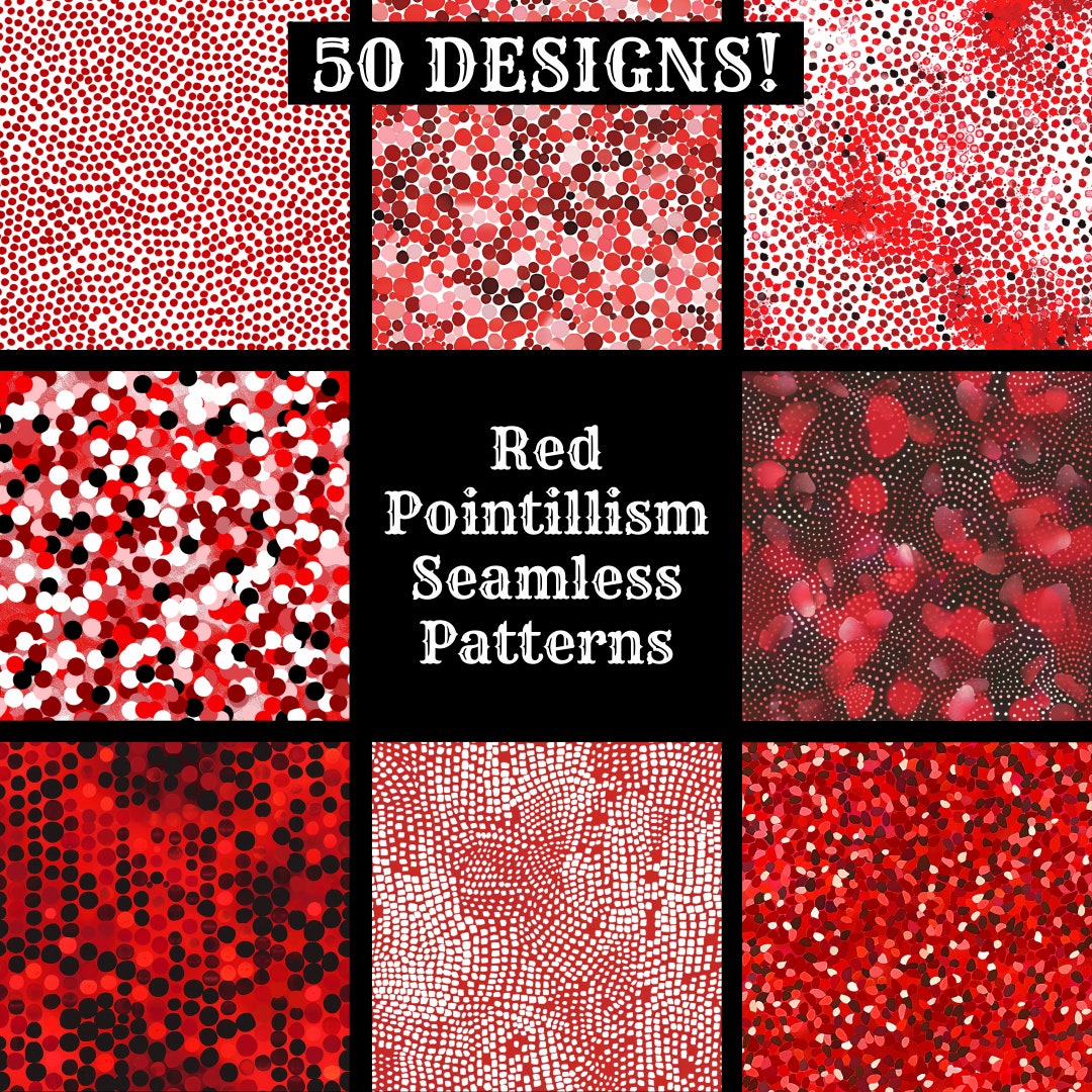 Red Pointillism Seamless Pattern: 50 PNG Digital Papers (digital ...
