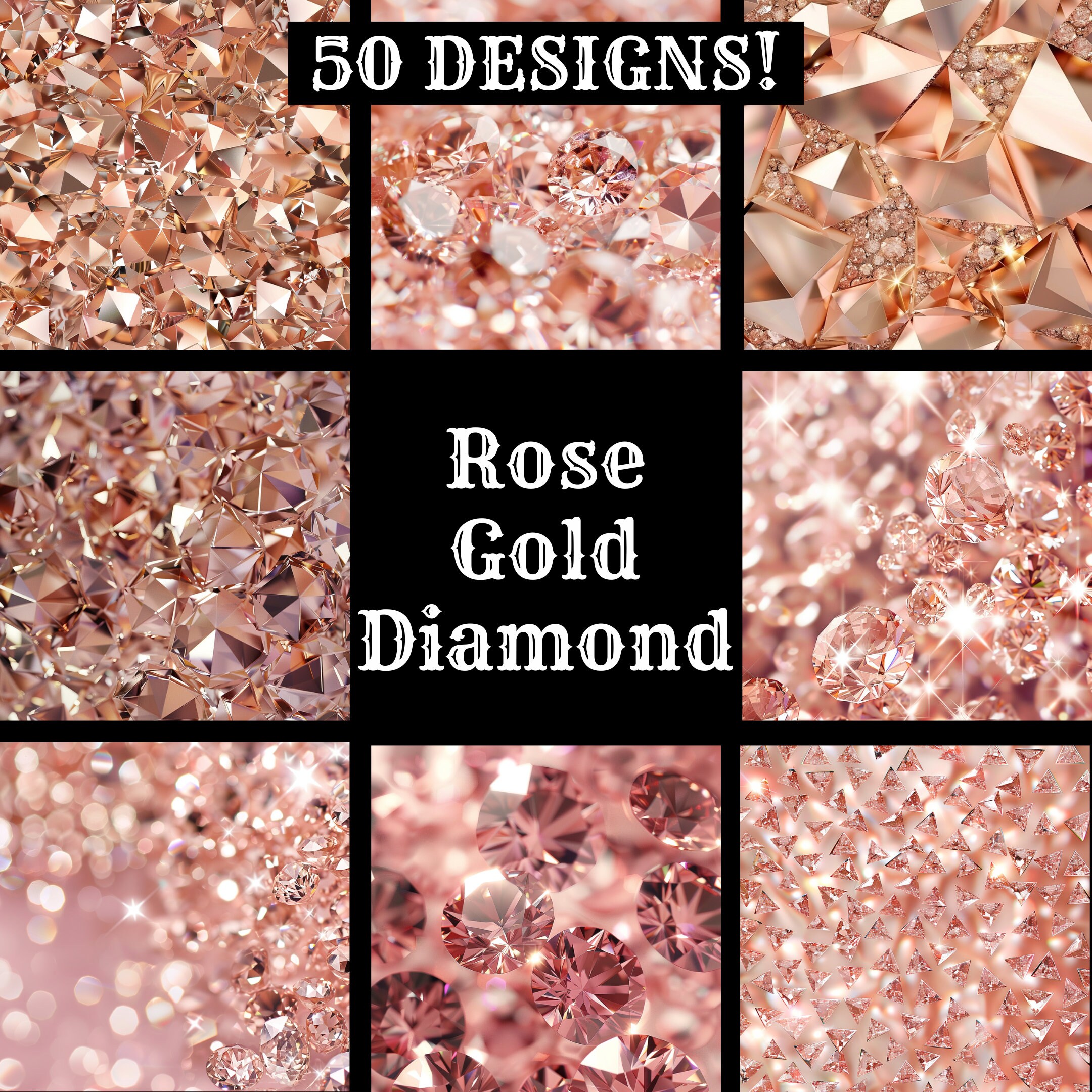 Rose Gold Diamond Paper, Rose Gold Diamond Printable Paper, Vintage ...