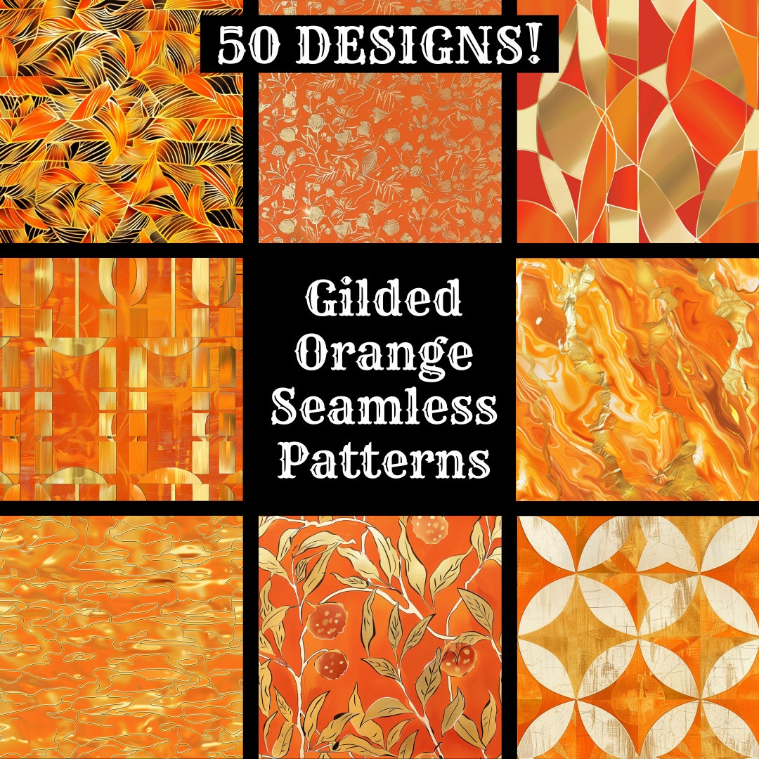 Gilded Orange Seamless Digital Paper, Gilded Orange Printable Scrapbook ...