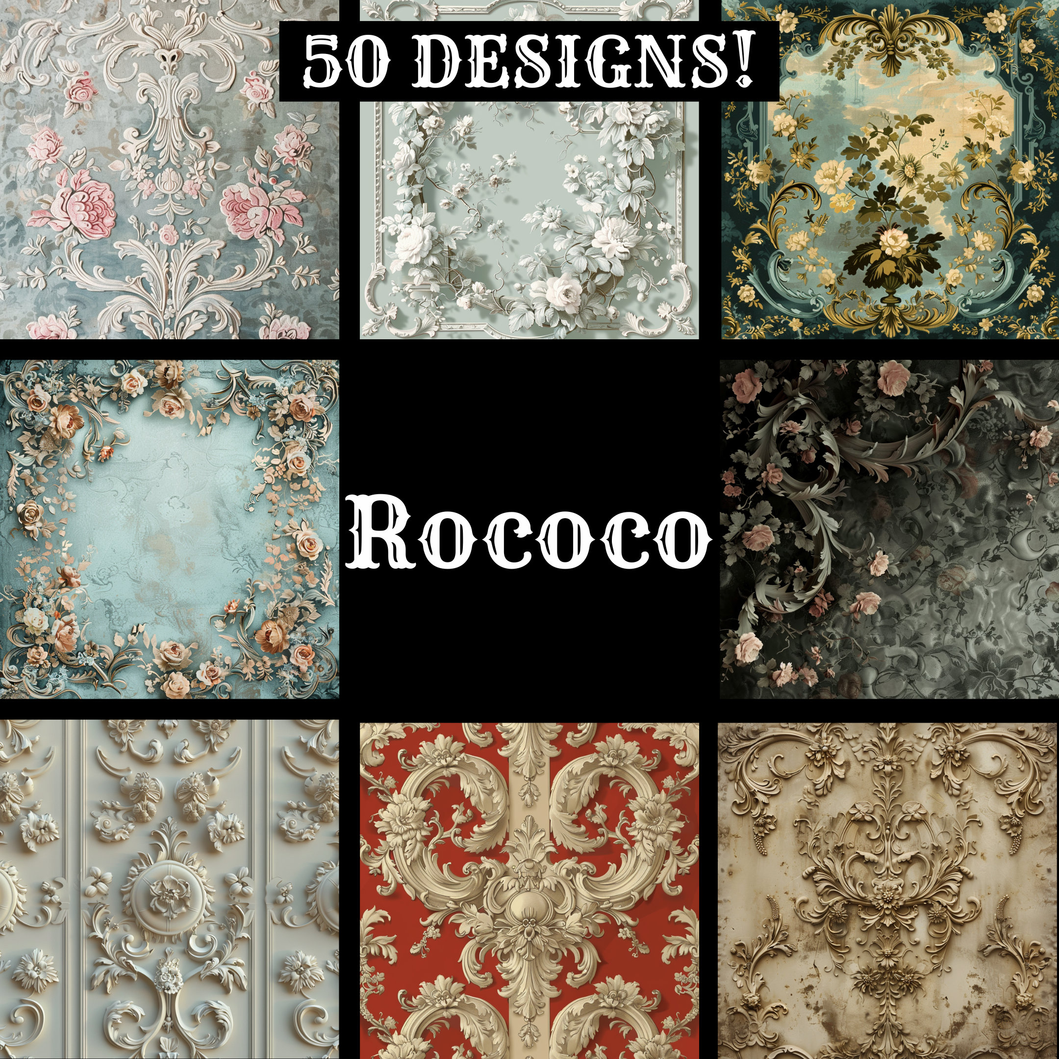 Rococo Paper, Rococo Printable Paper, Vintage Rococo, Rococo Journal ...