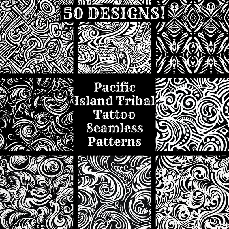 Pacific Island Tribal Tattoo Seamless Digital Paper, Printable ...