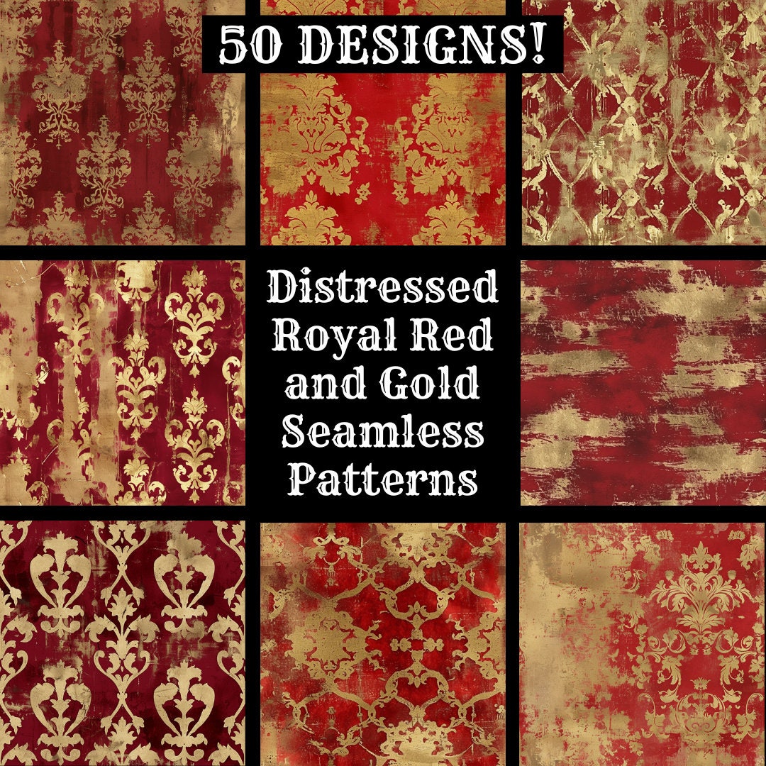 Red and Gold Distressed Digital Paper: Royal Seamless Textures (PNG) - Etsy