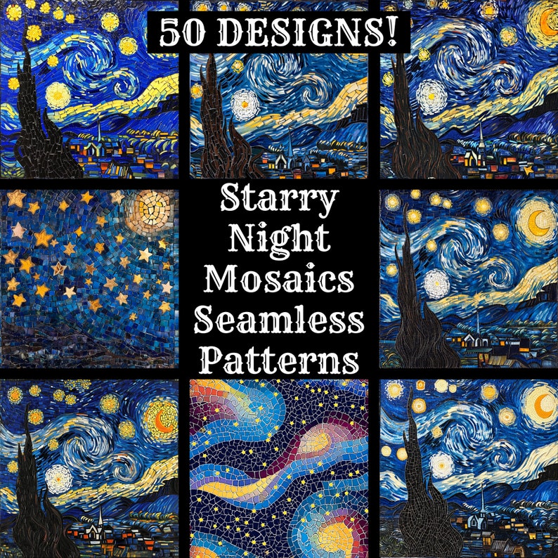 Starry Night Mosaics: Seamless Digital Paper (PNG, 300 Dpi) - Etsy