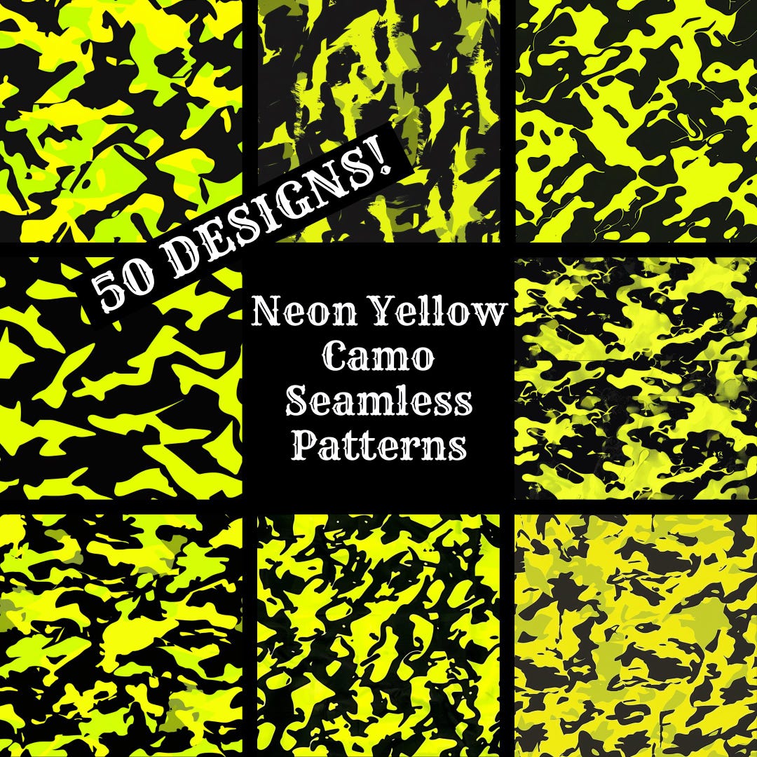 Neon Yellow Camo Seamless Pattern: 50 PNG Digital Papers (digital ...