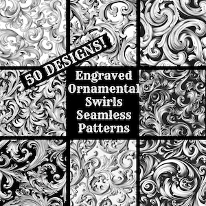 Engraved Swirls Seamless Pattern: Ornamental Digital Paper (digital ...