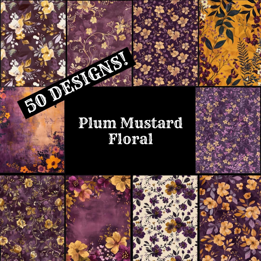 Plum Mustard Floral Digital Paper: Vintage Scrapbook Journal (PNG) - Etsy
