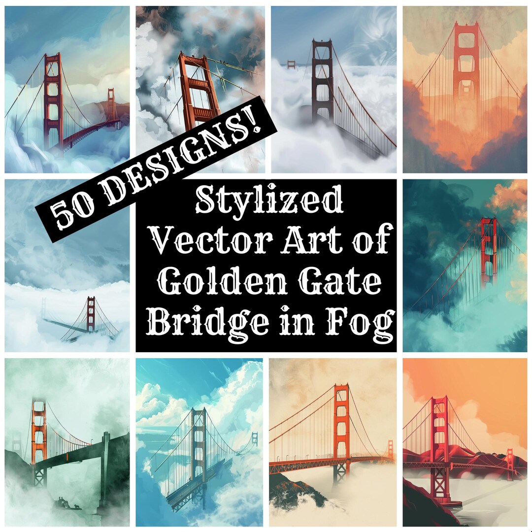 Stylized Vector Art of Golden Gate Bridge in Fog Journal Paper ...