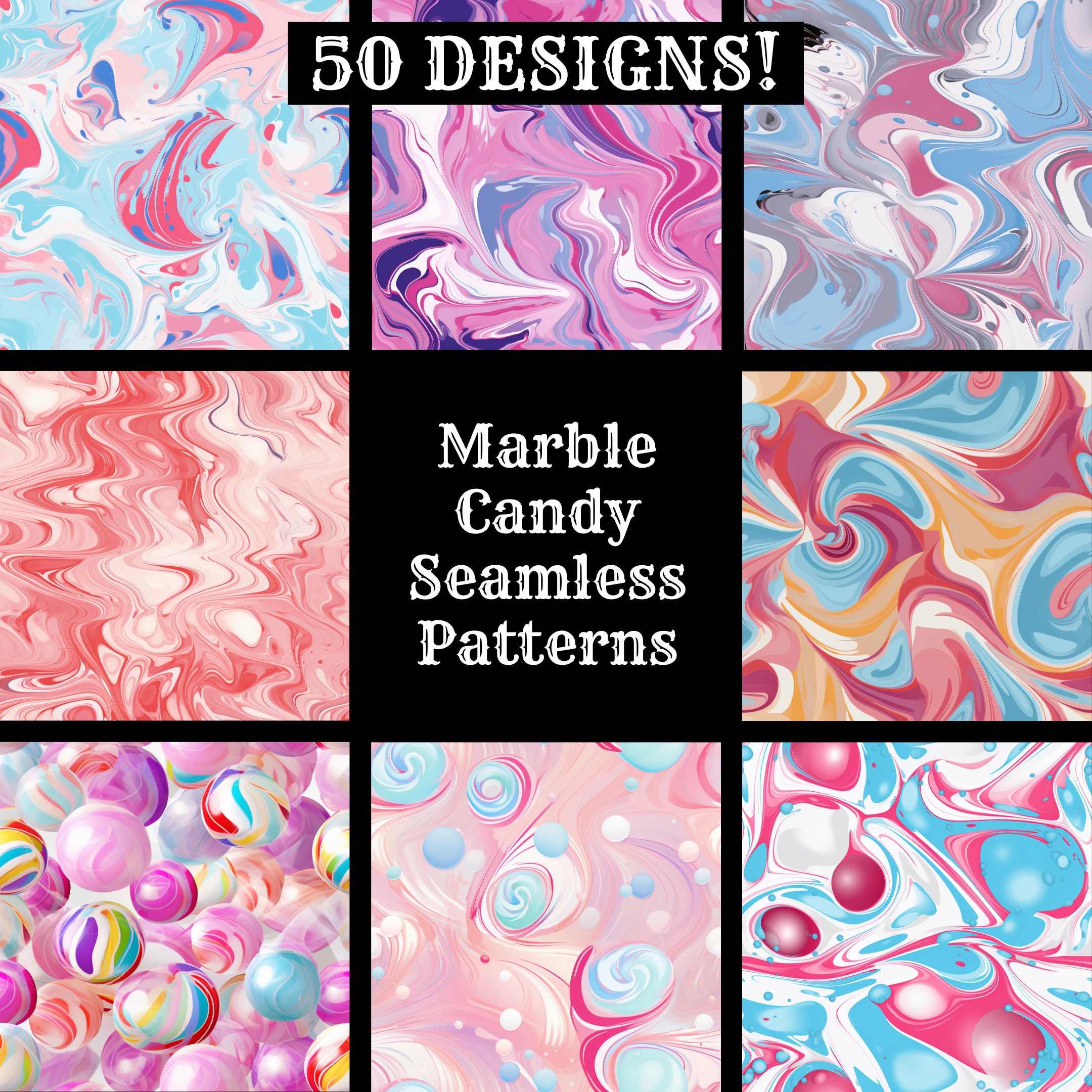 Marble Candy Seamless Digital Paper, Marble Candy Printable Scrapbook ...