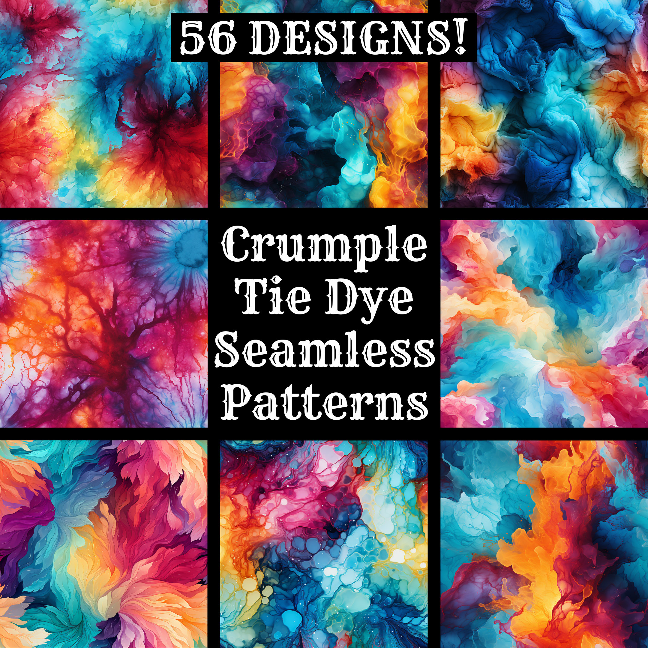Crumple Tie Dye Seamless Pattern: 56 PNG Digital Papers (digital ...