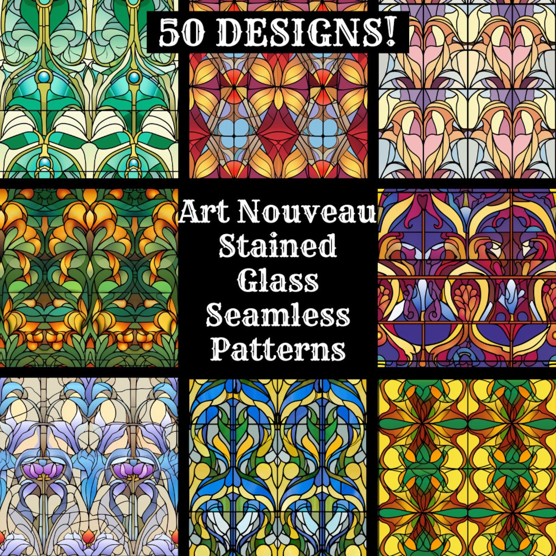 Art Nouveau Stained Glass Seamless Digital Paper Printable Scrapbook ...