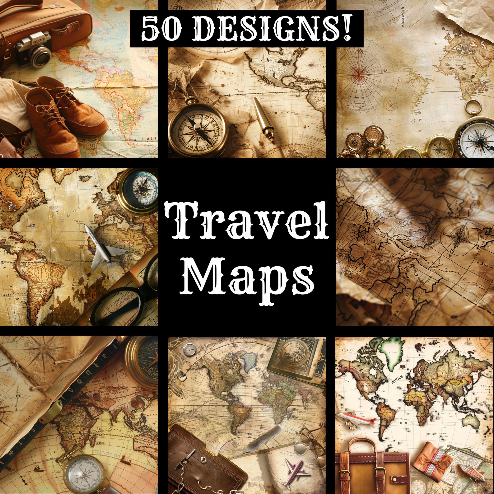 Vintage Travel Maps: High-resolution Digital Paper (PNG) - Etsy