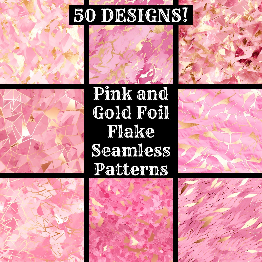 Pink & Gold Foil Flake Seamless Paper: 50 PNG Textures (digital ...