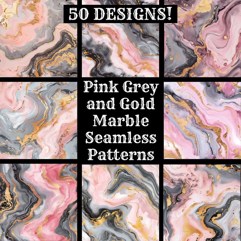 Pink Grey and Gold Marble Seamless Digital Paper, Printable Scrapbook ...
