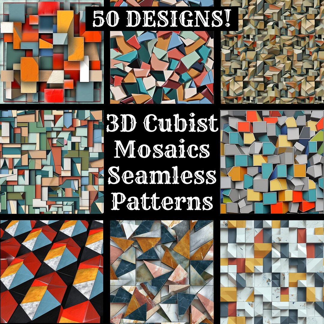 3D Cubist Mosaics Seamless Digital Paper, Printable Scrapbook Paper Seamless Textures, Digital ...